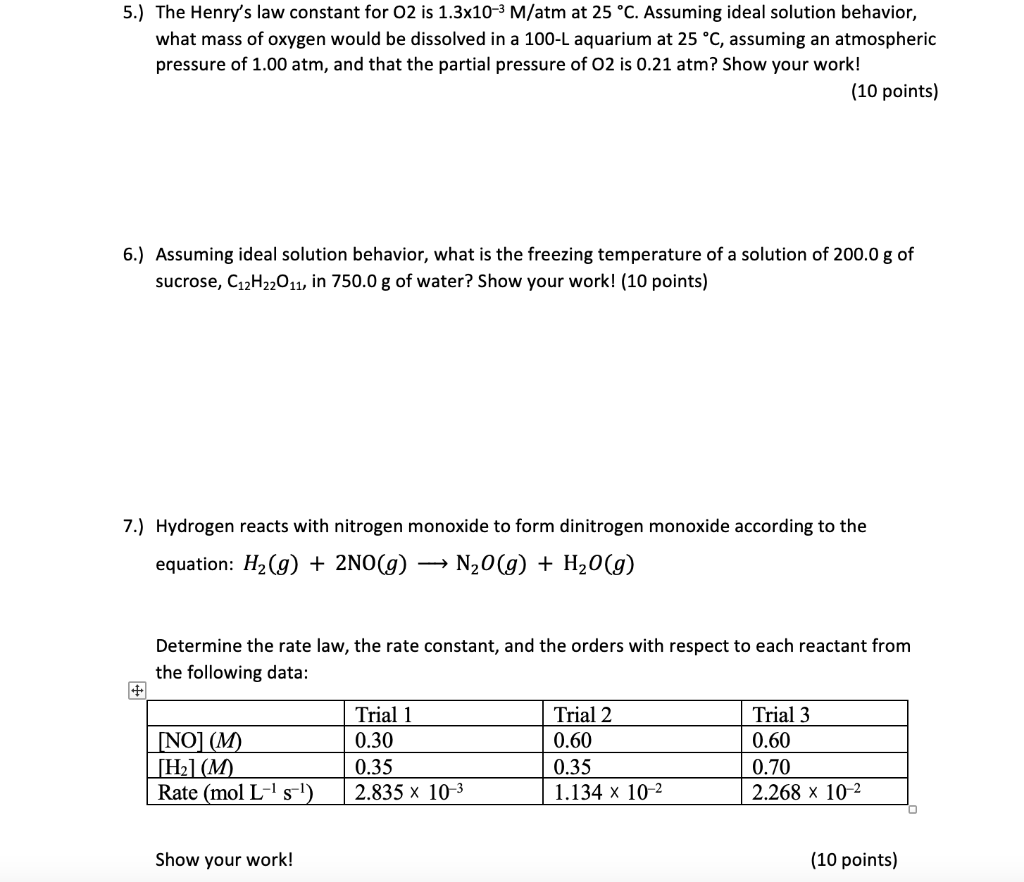 Solved 5.) The Henry's law constant for 02 is 1.3x10-3 M/atm | Chegg.com