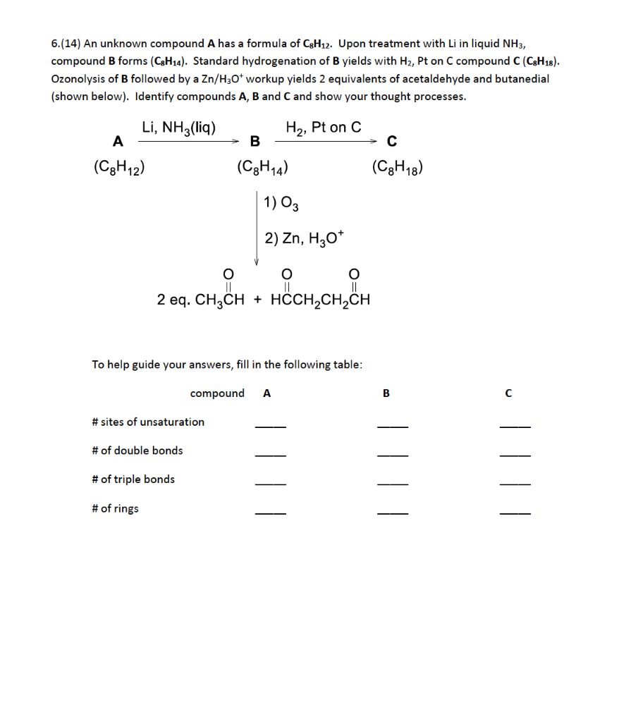 Solved 6.(14) An unknown compound A has a formula of C3H12. | Chegg.com