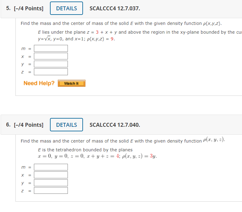 Solved Find the mass and the center of mass of the solid E | Chegg.com