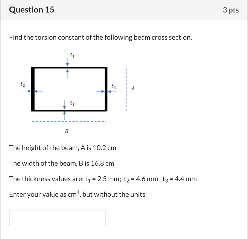 Solved Question 15 3 pts Find the torsion constant of the | Chegg.com