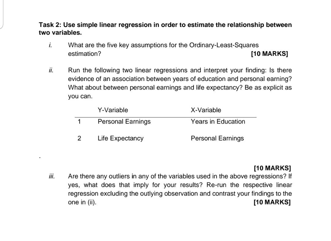 Solved Task 2: Use simple linear regression in order to | Chegg.com