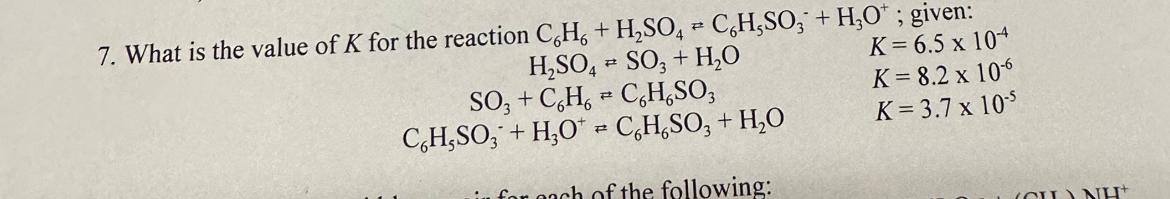 Solved 7. What is the value of K for the reaction | Chegg.com