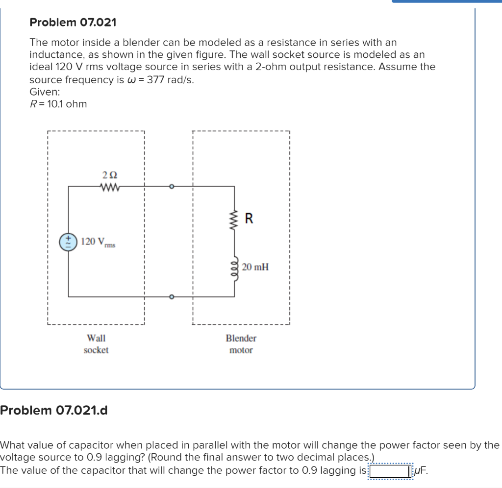 Solved The motor inside a blender can be modeled as a | Chegg.com
