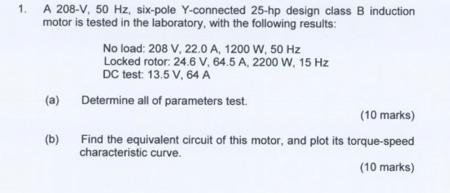 Solved 1. A 208-V, 50 Hz, six-pole Y-connected 25-hp design | Chegg.com