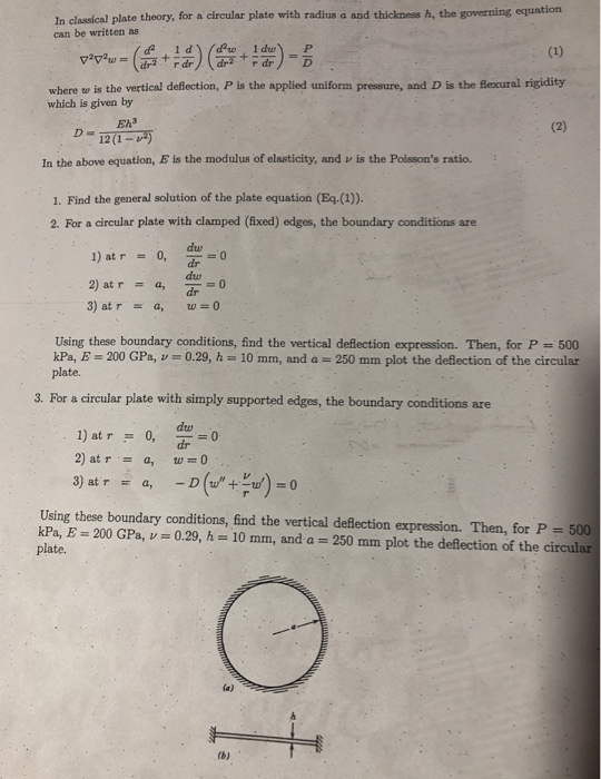 In classical plate theory, for a circular plate with | Chegg.com