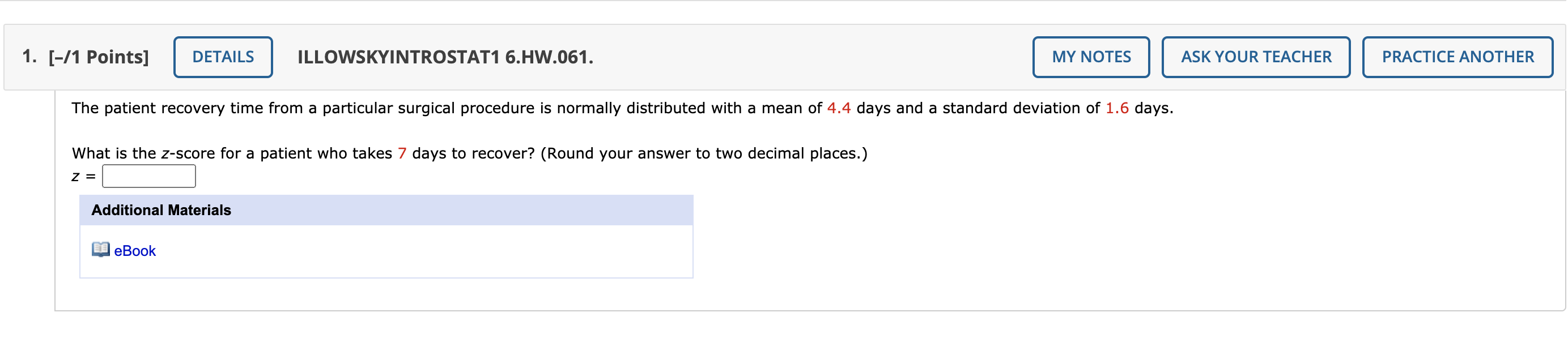 Solved 1. [-/1 Points] DETAILS ILLOWSKYINTROSTAT1 6.HW.061. | Chegg.com