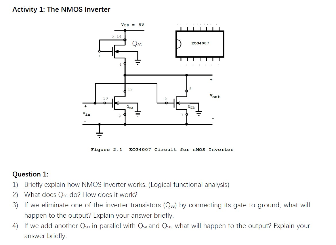 Activity 1: The NMOS Inverter VDD = 5V ECG4007 + Vout | Chegg.com