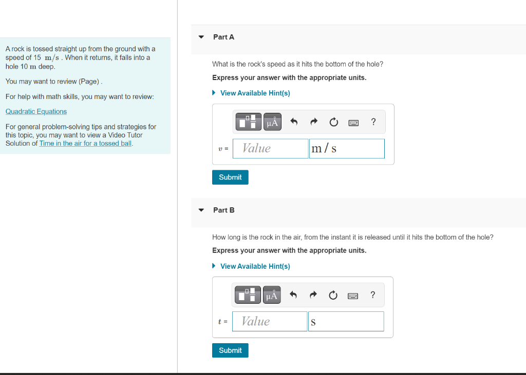 Solved A rock is tossed straight up from the ground with a | Chegg.com