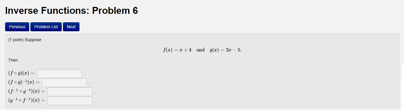Solved Inverse Functions: Problem 6 (1 point) Suppose | Chegg.com