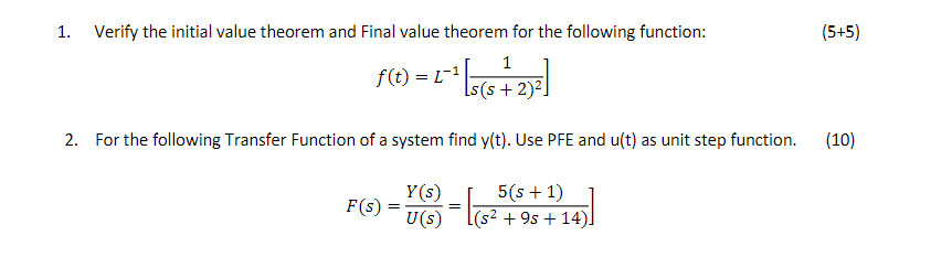 Solved Verify The Initial Value Theorem And Final Value 