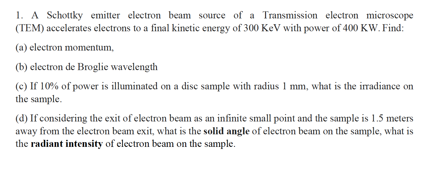 Solved 1. A Schottky emitter electron beam source of a | Chegg.com