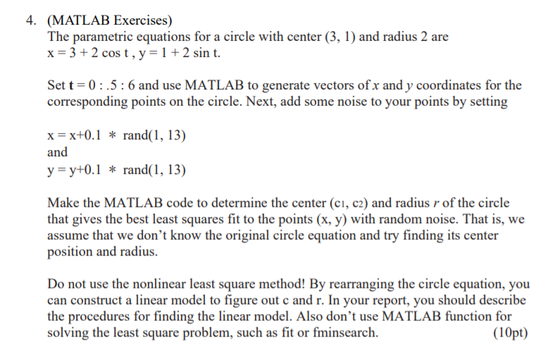 4. (MATLAB Exercises) The parametric equations for a | Chegg.com