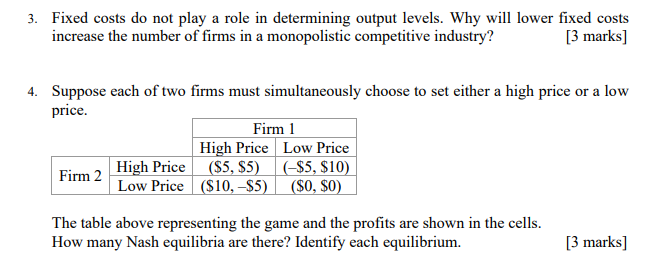 Solved 3. Fixed costs do not play a role in determining | Chegg.com