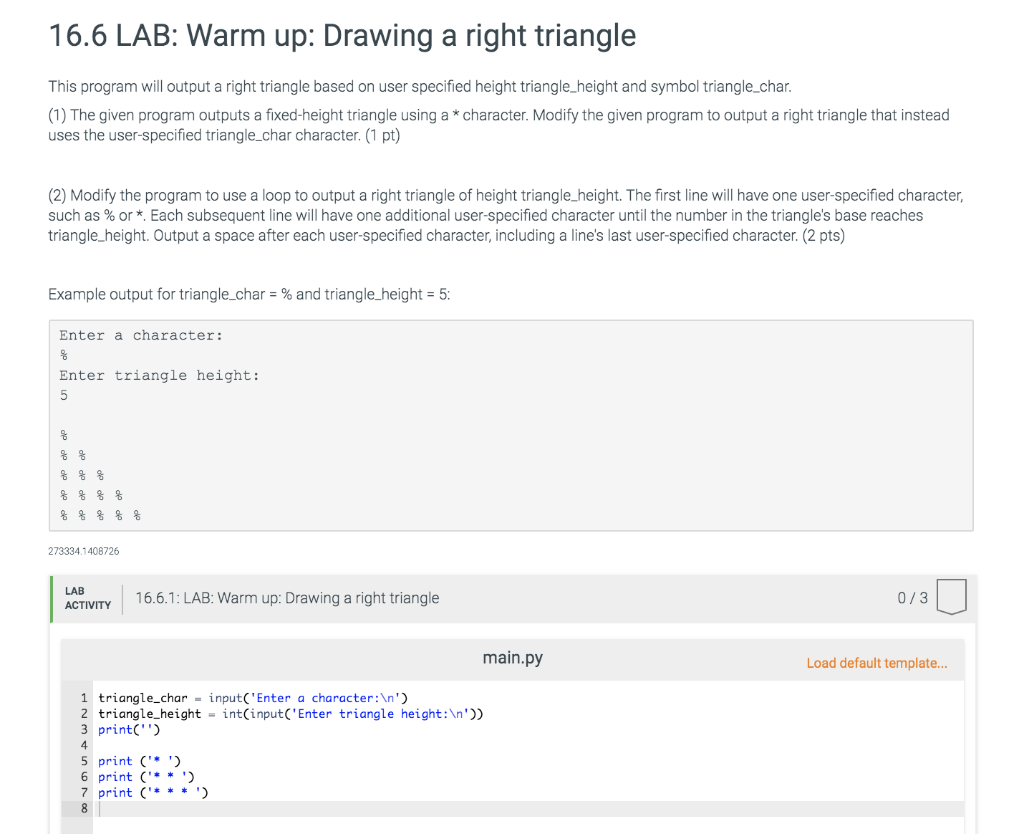 Solved: 16.6 LAB: Warm Up: Drawing A Right Triangle This P... | Chegg.com