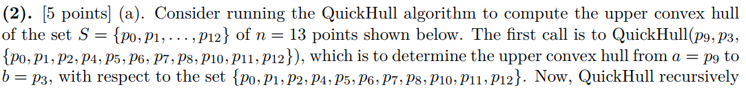 Solved (2). [5 points ] (a). Consider running the QuickHull | Chegg.com