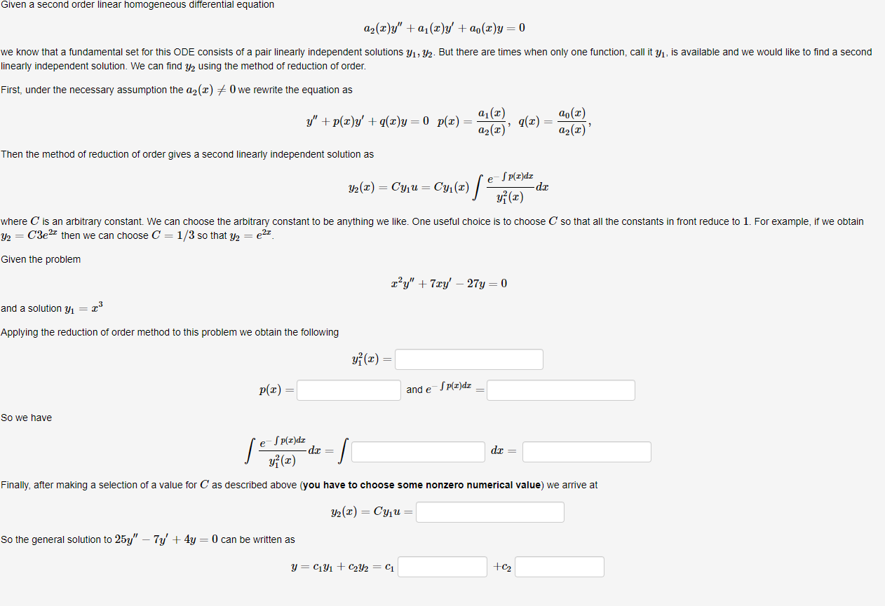 Solved Given A Second Order Linear Homogeneous Differential