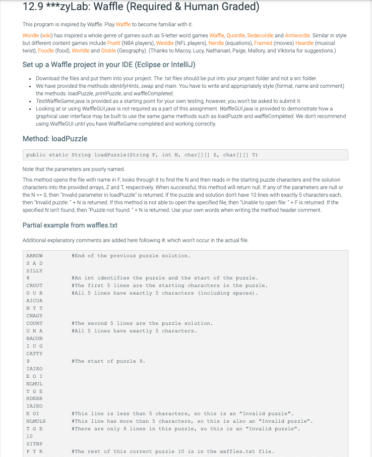 Solved This program is inspired by Waffle. Play Waffle to | Chegg.com