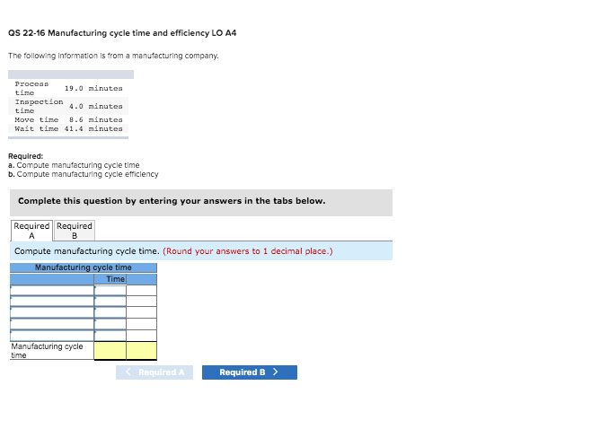 Solved QS 22-16 Manufacturing cycle time and efficiency LO | Chegg.com
