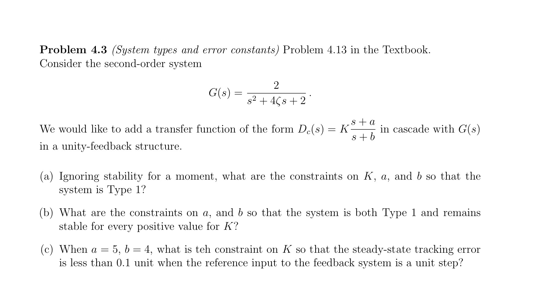 Problem 4.3 (System types and error constants) | Chegg.com
