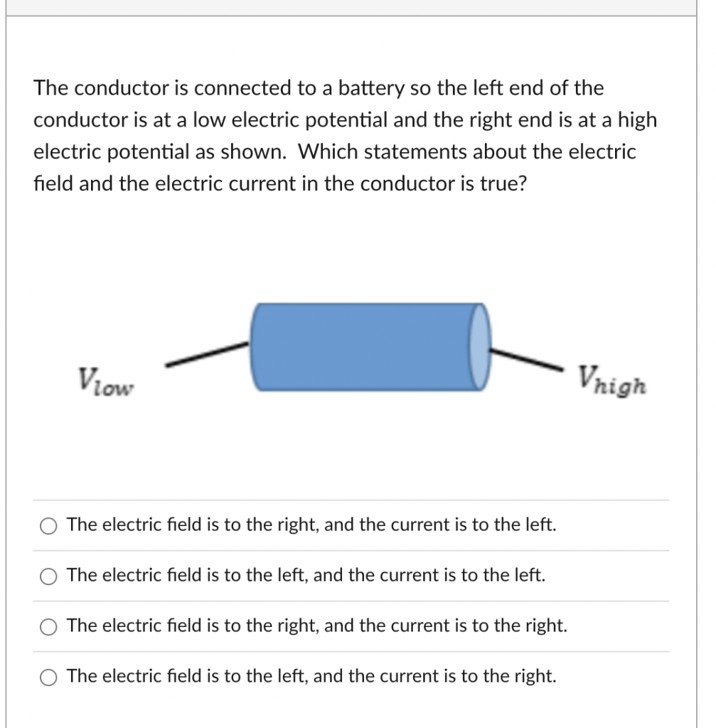 Solved The conductor is connected to a battery so the left | Chegg.com