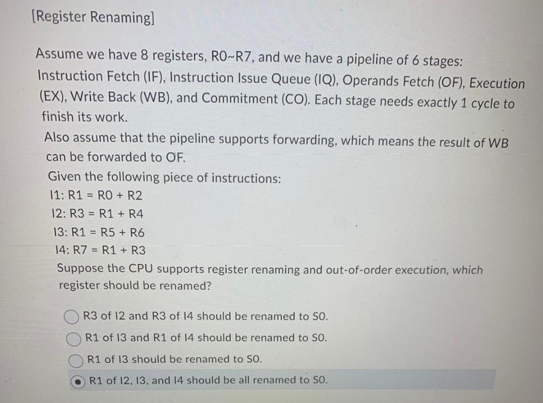 Solved Assume we have 8 registers, R0 R7, and we have a | Chegg.com