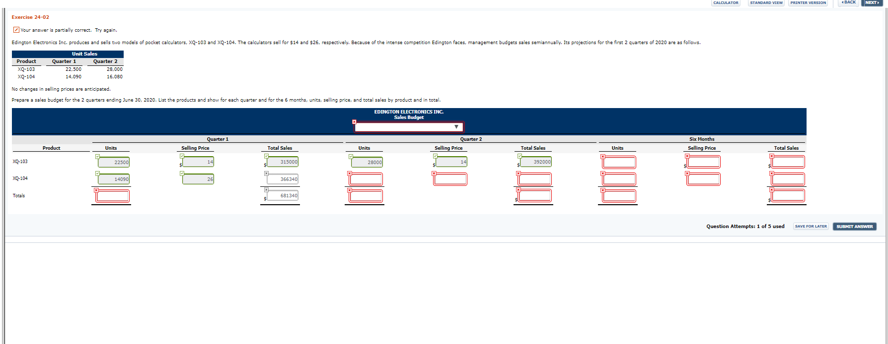 Solved CALCULATOR STANDARD VIEW PRINTER VERSION 4 BACK NEXT | Chegg.com