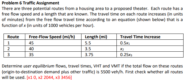 Problem 6 Traffic Assignment There are three | Chegg.com