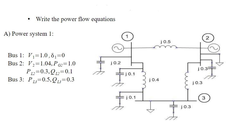 Solved Write the power flow equations A) Power system 1: 0.5 | Chegg.com