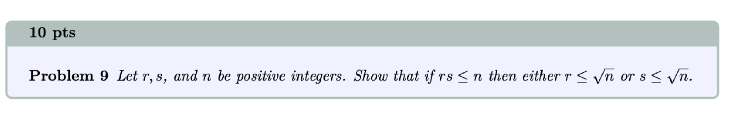 Solved 10 ﻿ptsProblem 9 ﻿Let r,s, ﻿and n ﻿be positive | Chegg.com