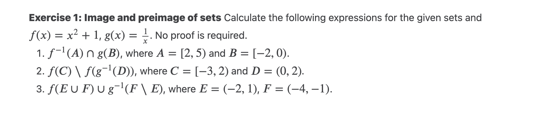 Solved Exercise 1: Image and preimage of sets Calculate the | Chegg.com