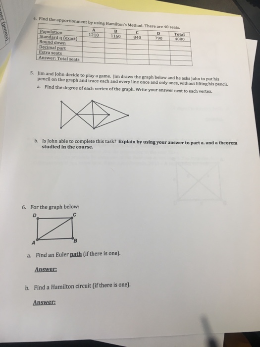 Solved 4. Find the apportionment by using Hamilton's Method. | Chegg.com