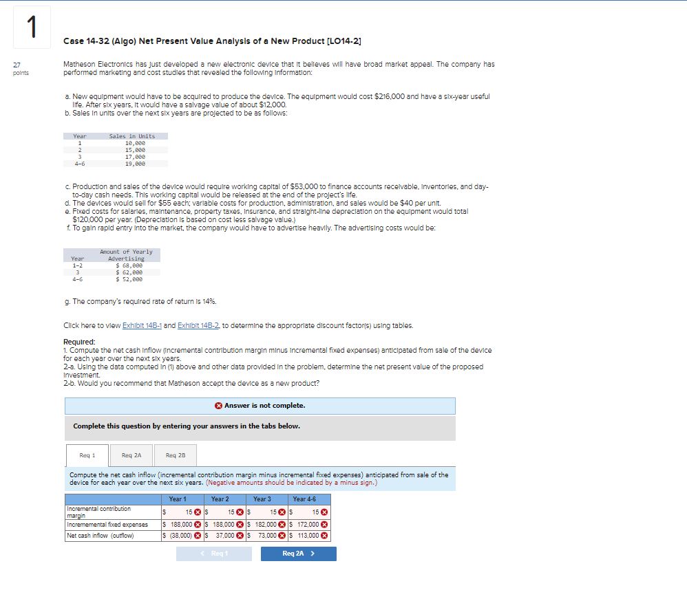 Case 14.32 (Algo) Net Present Value Analysis of a New | Chegg.com
