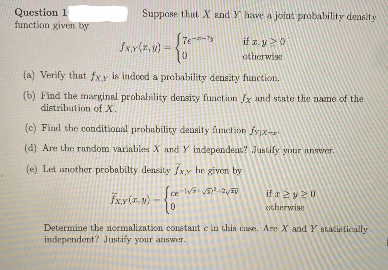 Solved Question 1 Suppose that X and Y have a joint | Chegg.com
