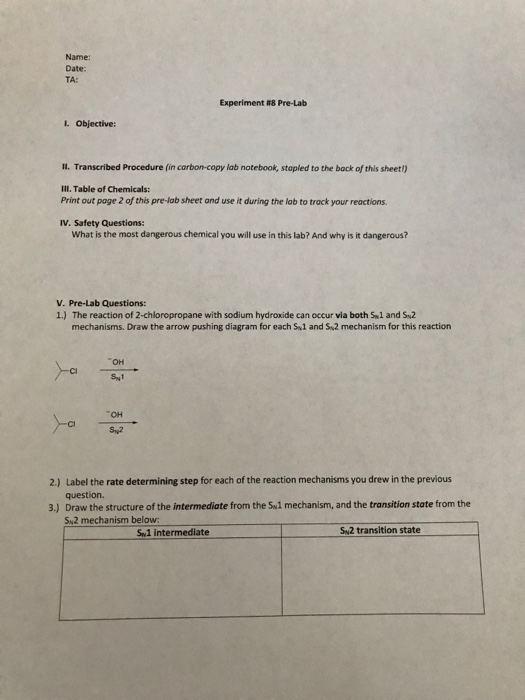 Solved Name: Date: TA: Experiment #8 Pre-Lab L Objective l. | Chegg.com