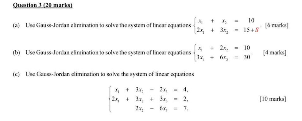 Solved (a) Use Gauss-Jordan elimination to solve the system | Chegg.com