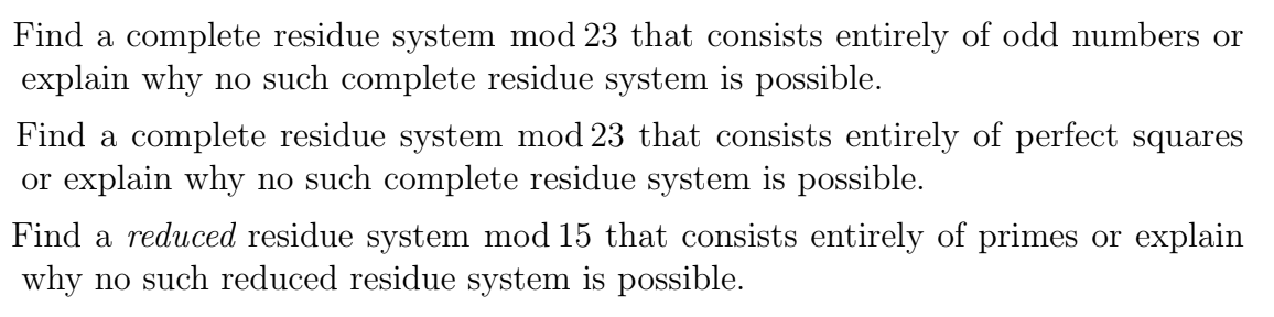 Solved Find a complete residue system mod23 that consists | Chegg.com