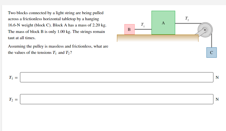 Solved T, T A B Two blocks connected by a light string are | Chegg.com