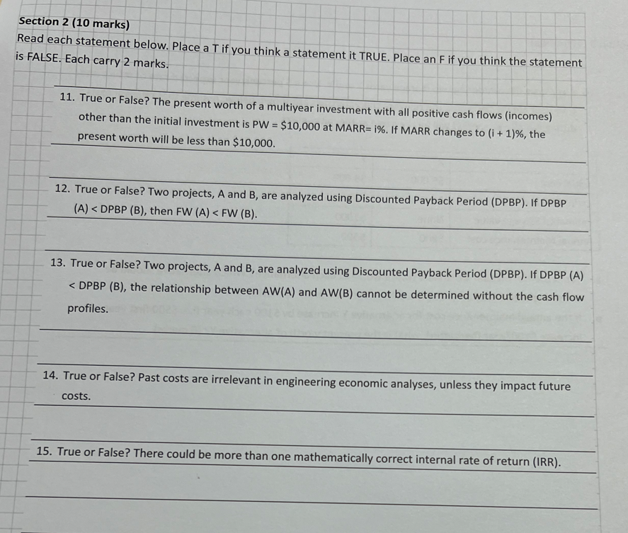 Solved ad each statement below. Place a T if you think a | Chegg.com