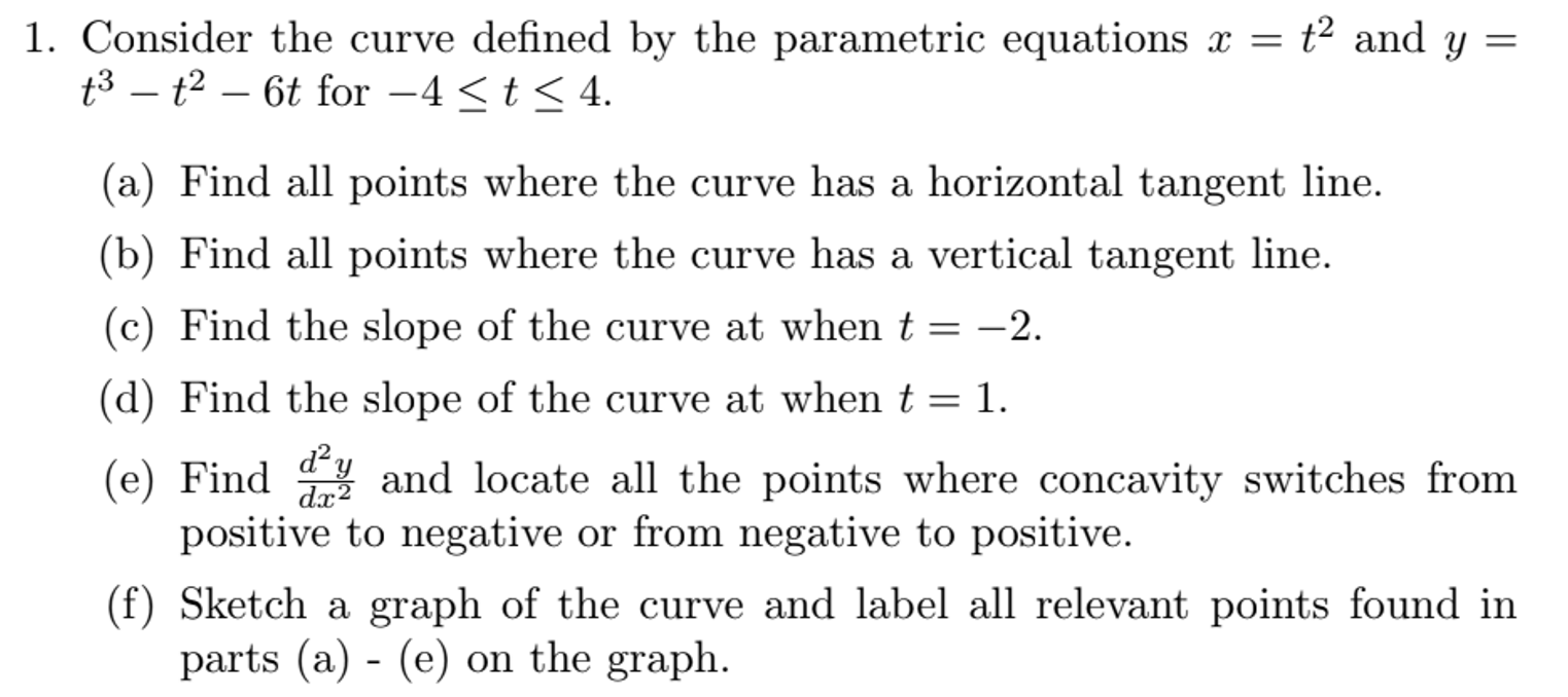 Solved 1. Consider the curve defined by the parametric | Chegg.com
