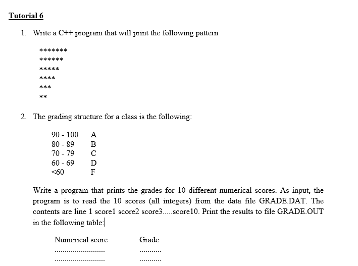 Solved Tutorial 6 1. Write a C++ program that will print the | Chegg.com