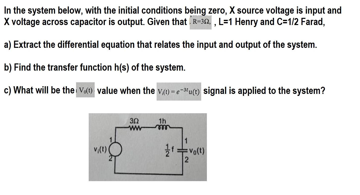 Solved In the system below, with the initial conditions | Chegg.com