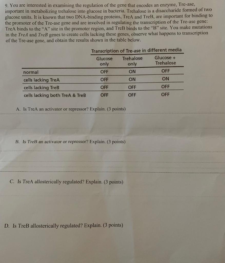 Solved 9. You are interested in examining the regulation of | Chegg.com