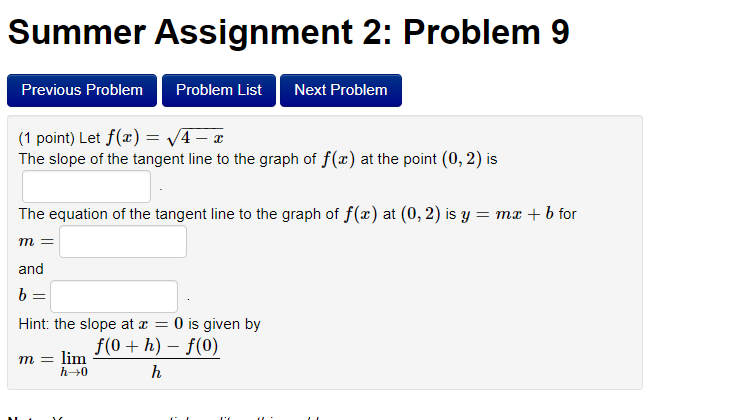 Solved Summer Assignment 2: Problem 9 Previous Problem | Chegg.com