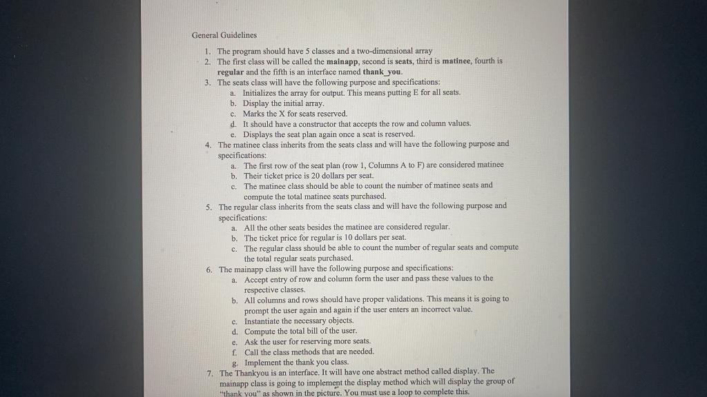 Solved in java General Description: The program is a seat | Chegg.com