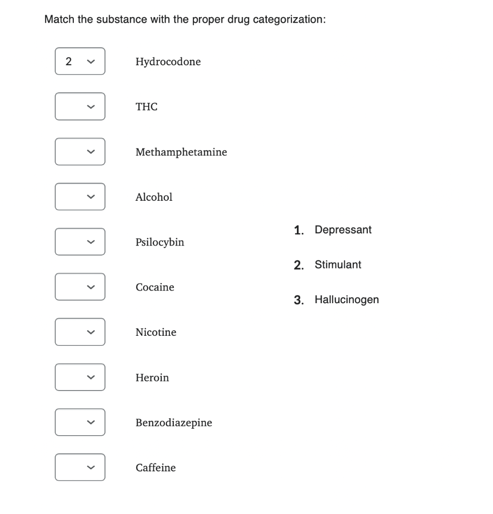 Solved Match the substance with the proper drug | Chegg.com