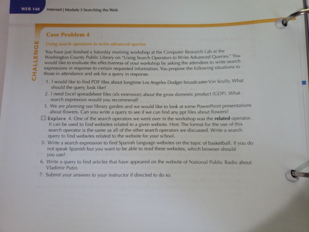Solved WEB 148 Internet | Module 3 Searching the Web Case | Chegg.com