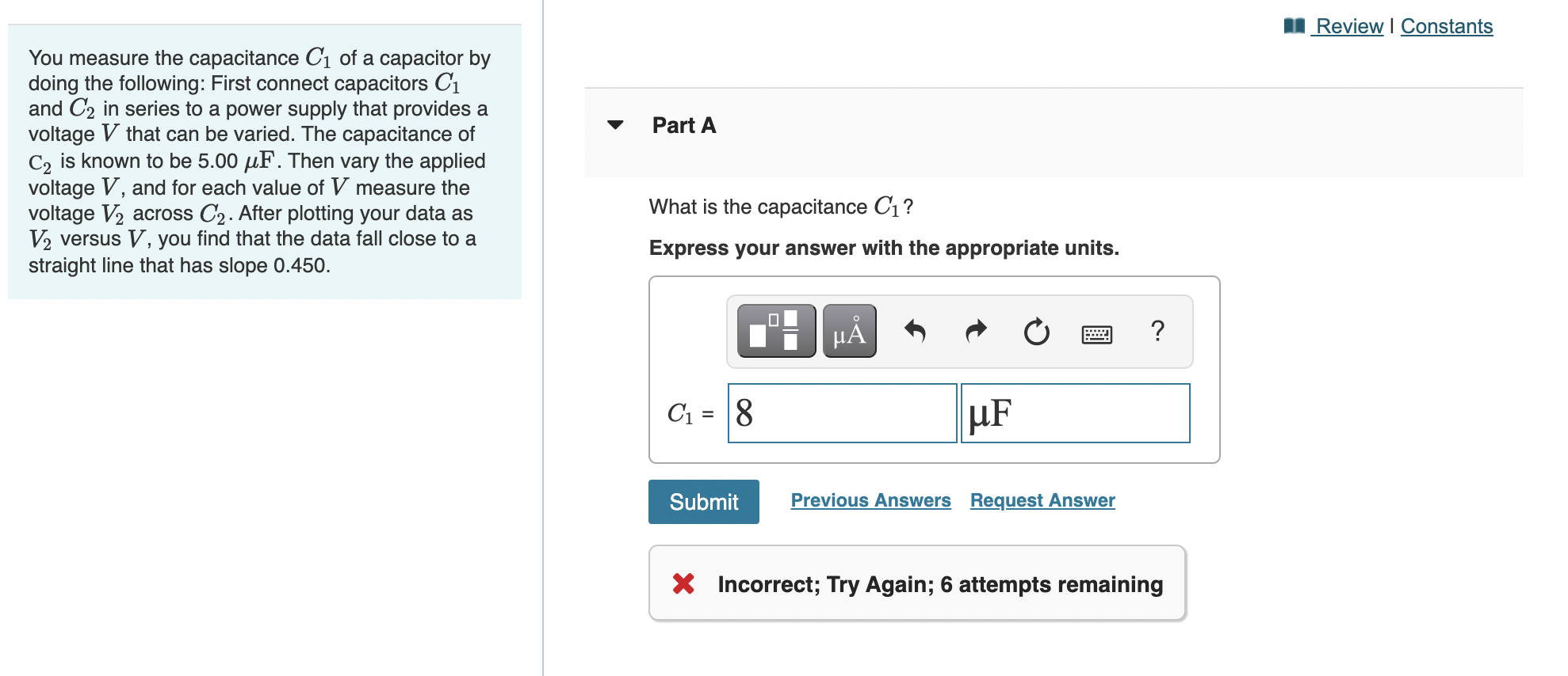 Solved Review | Constants Part A You measure the capacitance | Chegg.com