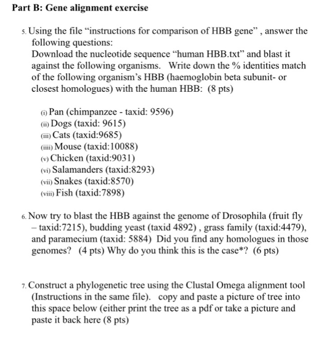 Solved Part B: Gene alignment exercise s. Using the file | Chegg.com
