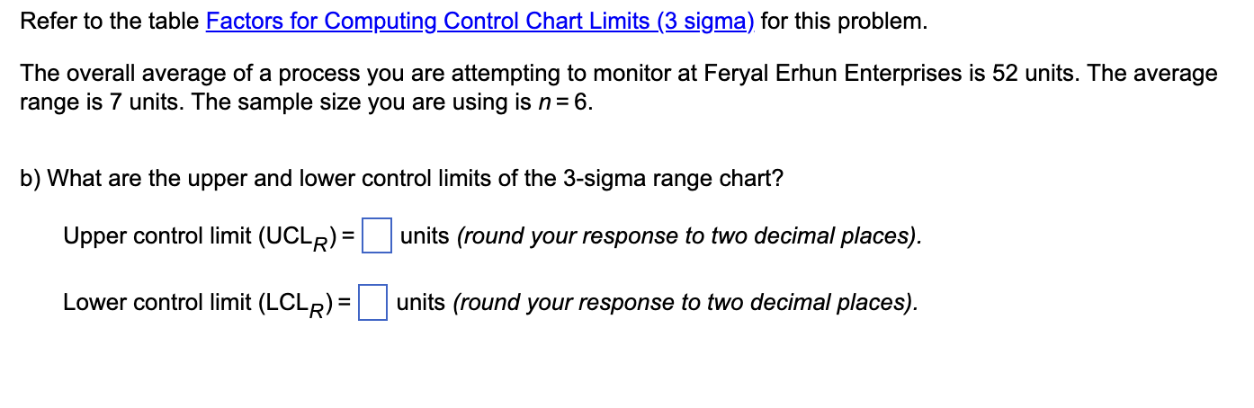 Solved Refer to the table Factors for Computing Control | Chegg.com