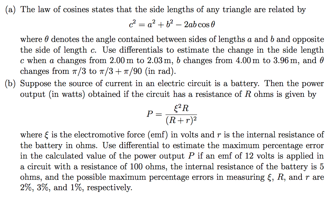 Solved (a) The law of cosines states that the side lengths | Chegg.com
